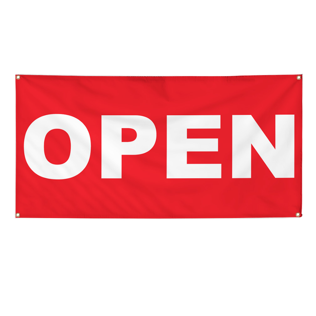 Vinyl Banner Multiple Sizes Open Red Background Business Now Open ...