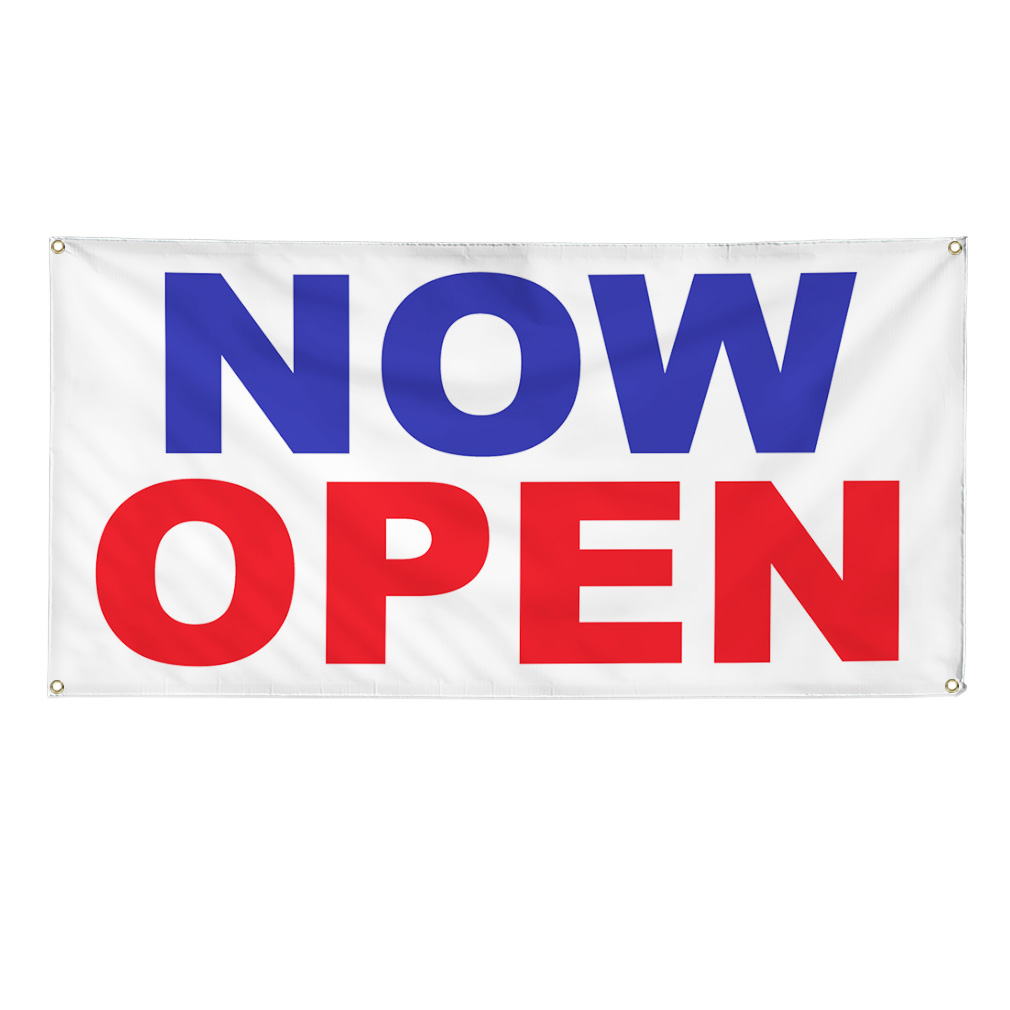 Vinyl Banner Multiple Sizes Now Open Blue Red B Business Now Open ...