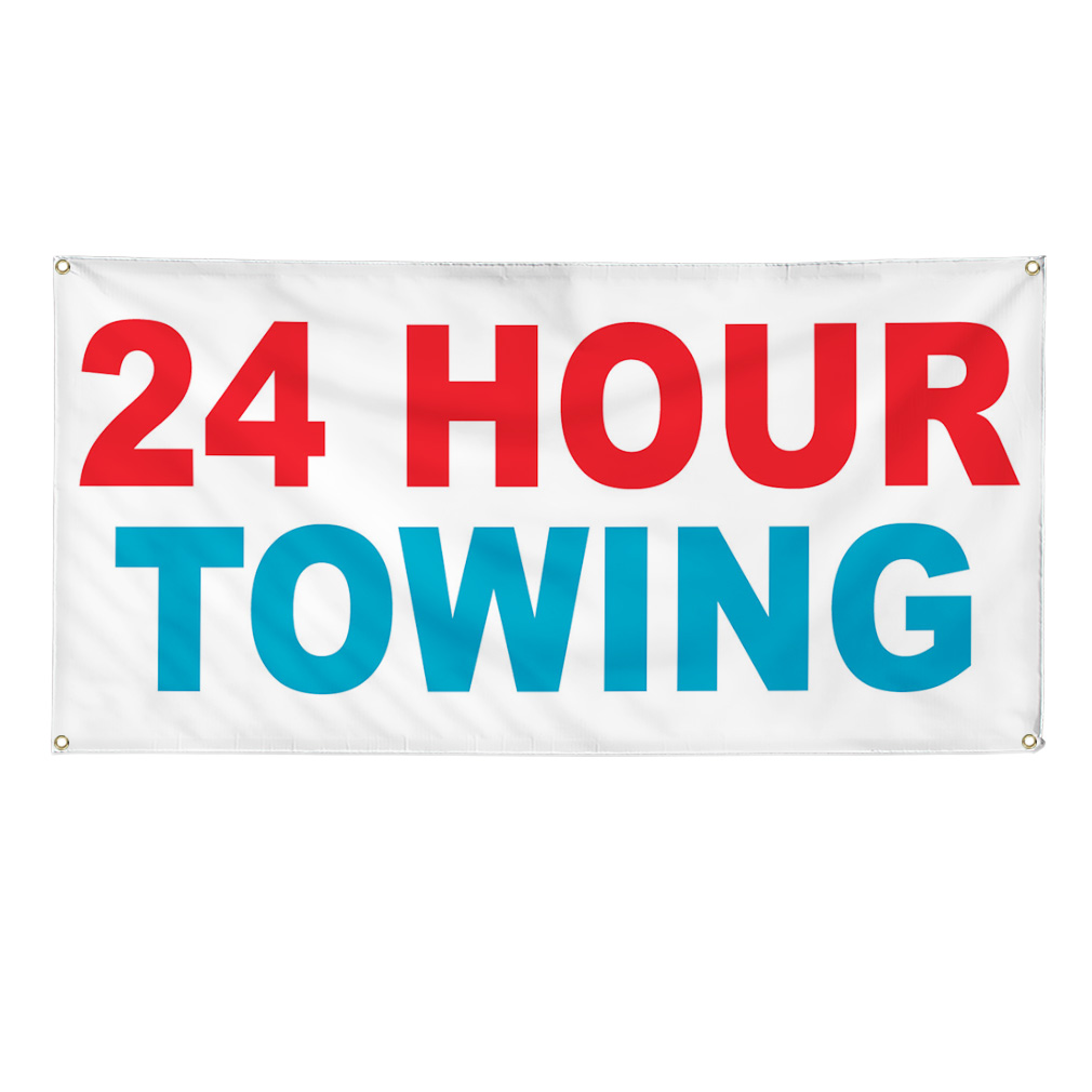 Vinyl Banner Multiple Sizes 24 Hour Towing Blue Red Business Outdoor | eBay