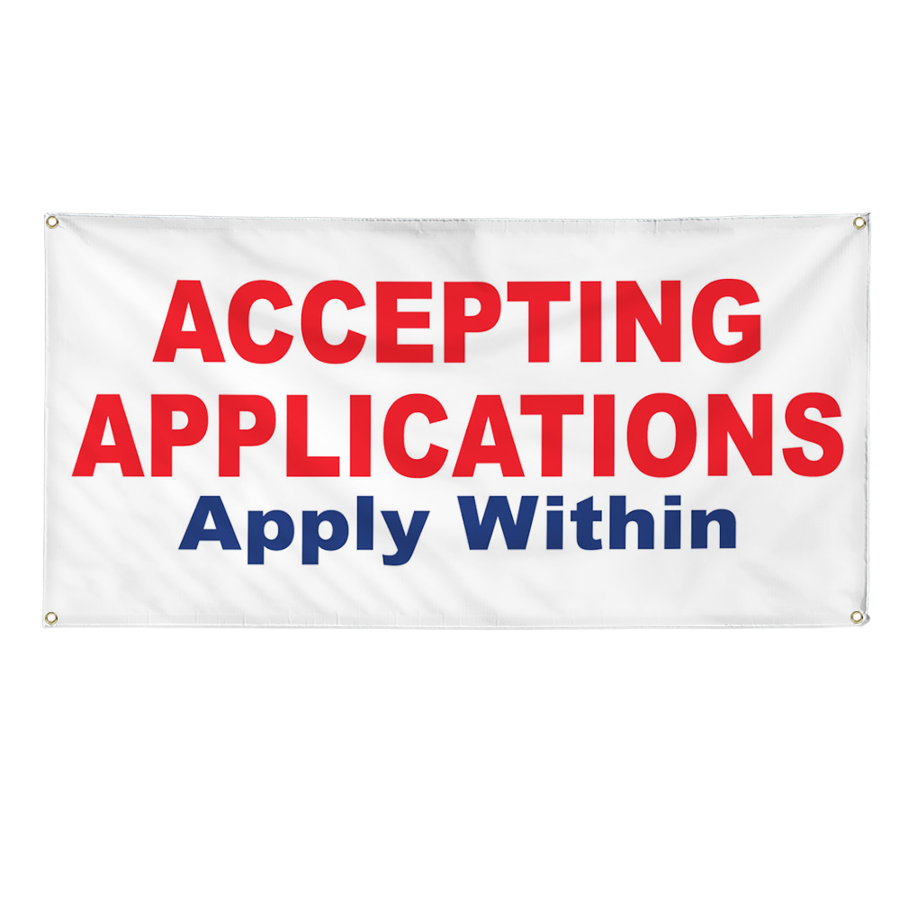 Vinyl Banner Multiple Sizes Accepting Applications Apply Within Red ...