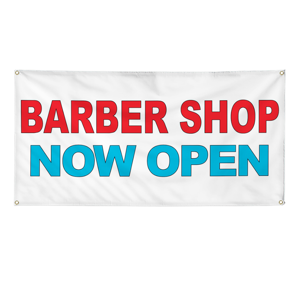Vinyl Banner Multiple Sizes Barber Shop Now Open Red Blue Business ...