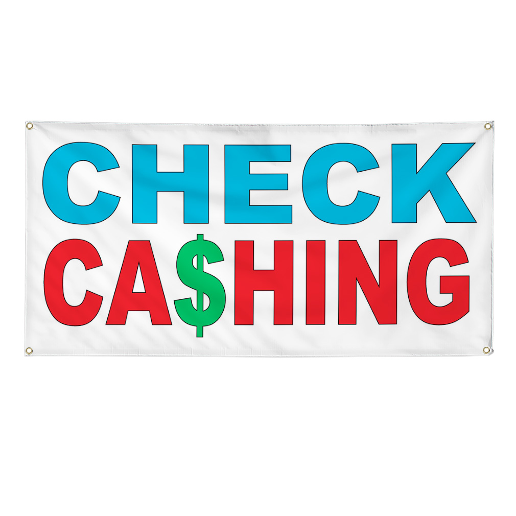 Vinyl Banner Multiple Sizes Check Cashing Blue Red Business Outdoor | eBay