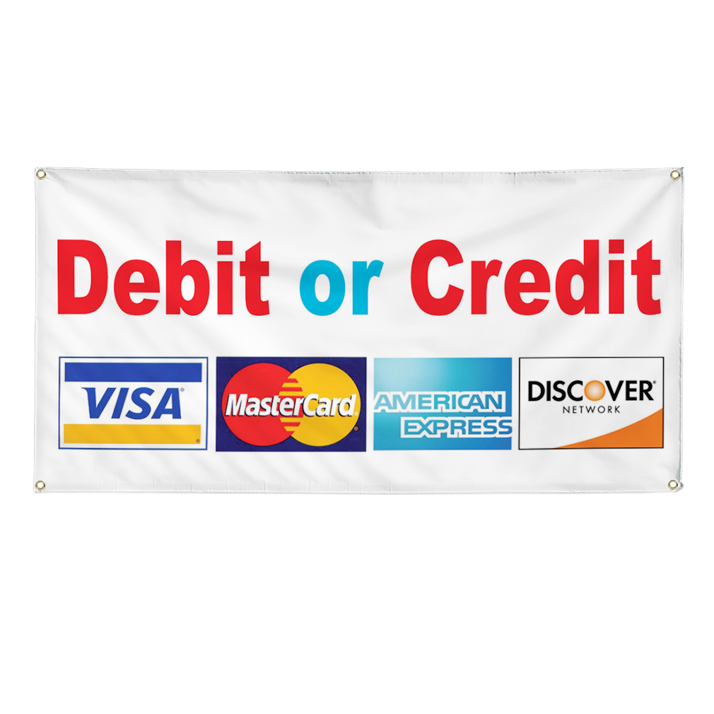 Vinyl Banner Multiple Sizes Debit Or Credit Visa Mastercard Red ...
