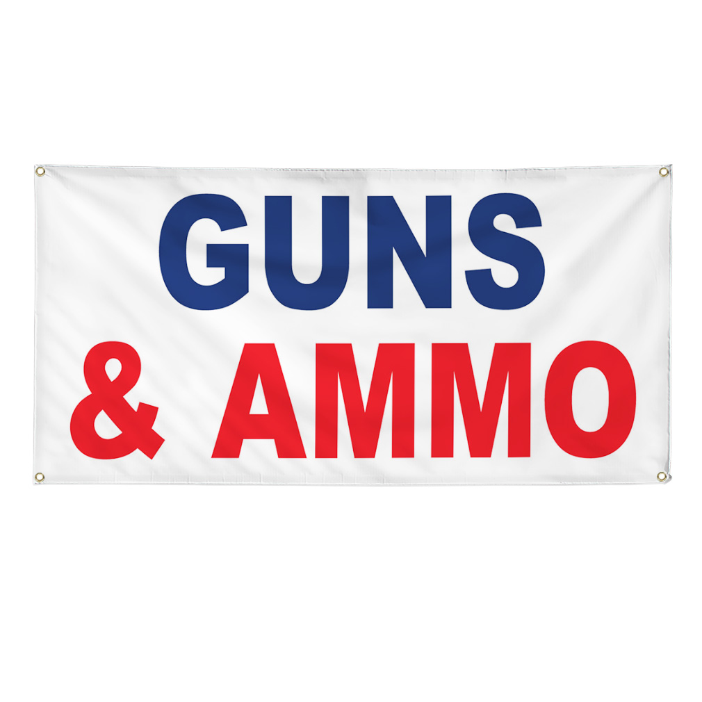 Vinyl Banner Multiple Sizes Guns Ammo Blue Red Industrial & Craft ...
