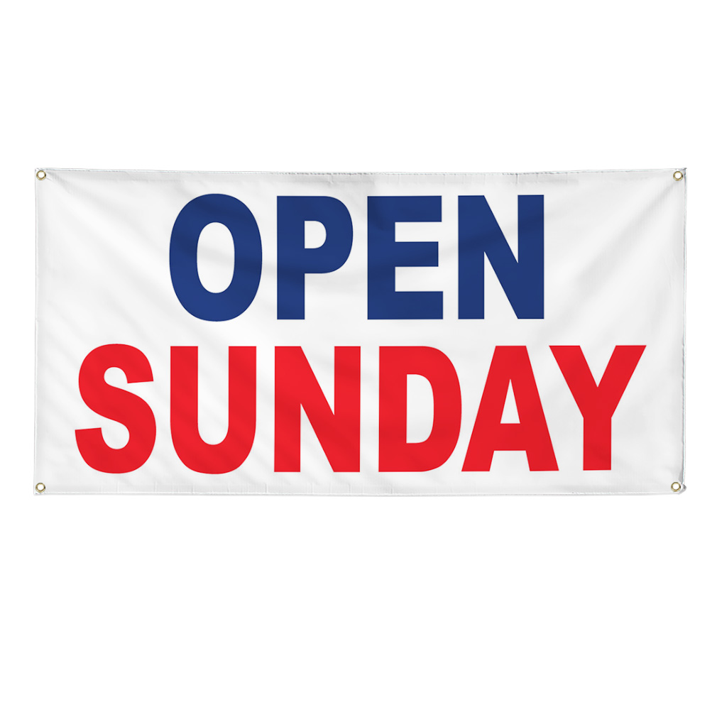 Vinyl Banner Multiple Sizes Open Sunday Blue Red Business Now Open ...