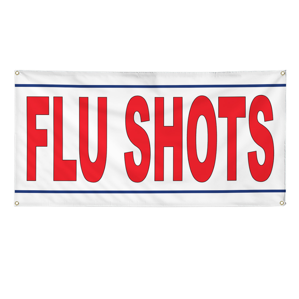 Vinyl Banner Multiple Sizes Flu Shots Red Weatherproof Industrial Yard ...