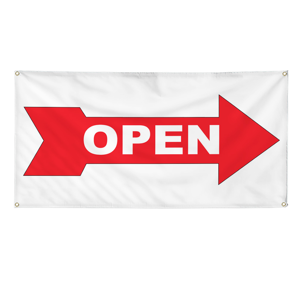 Vinyl Banner Multiple Sizes Right Arrow Open Red Business Now Open ...