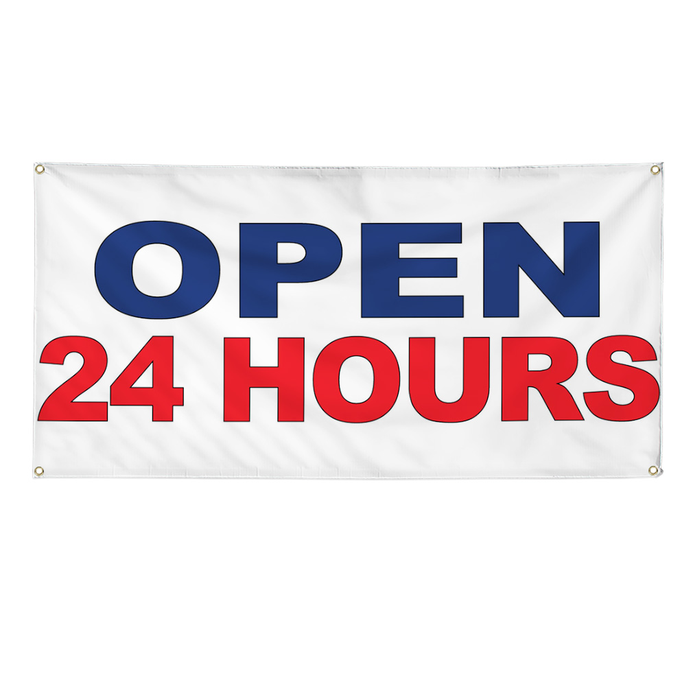 Vinyl Banner Multiple Sizes Open 24 Hours Blue Red Business Outdoor | eBay