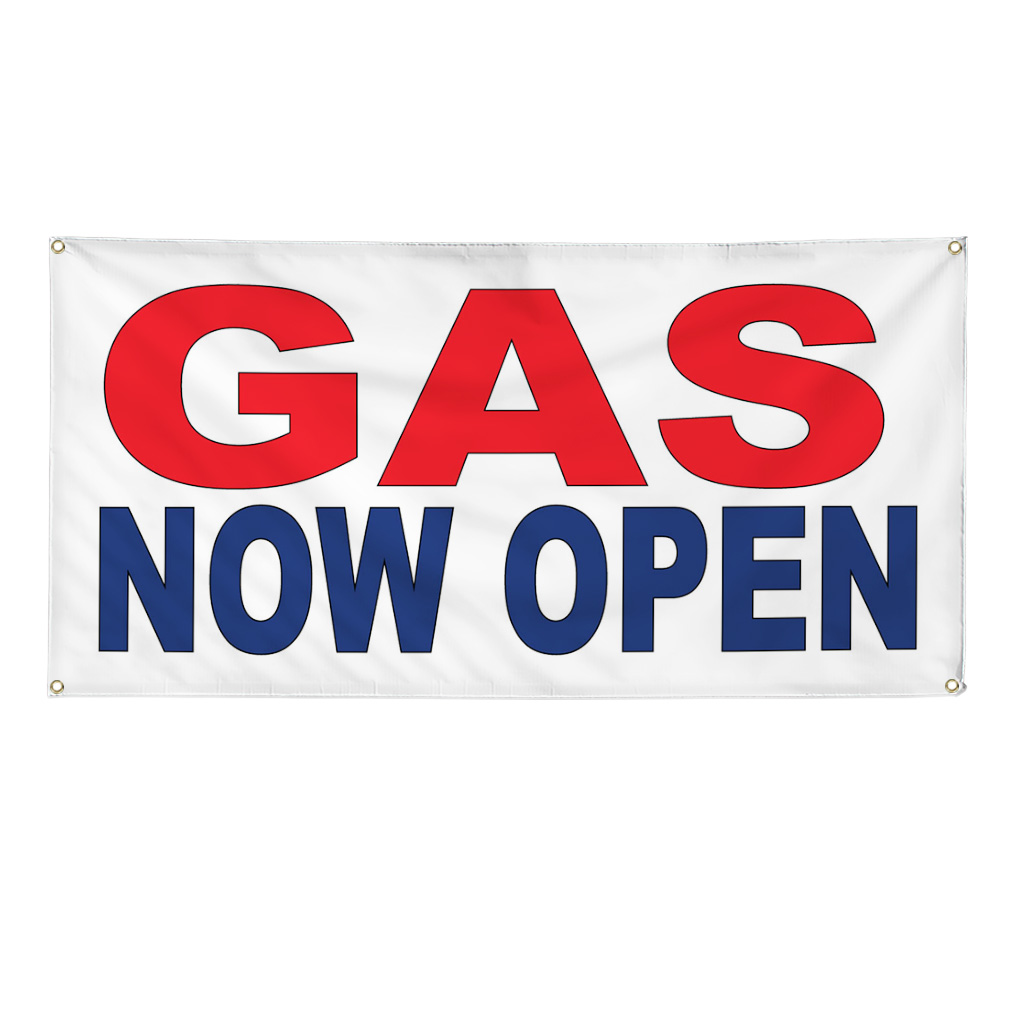 Vinyl Banner Multiple Sizes Gas Now Open Red Blue Business Now Open ...