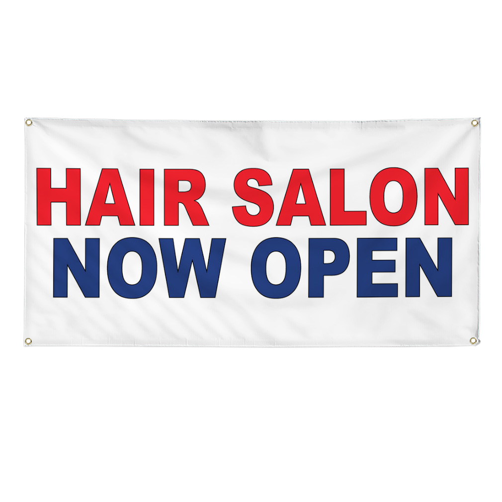 Vinyl Banner Multiple Sizes Hair Salon Now Open Red Blue Business ...