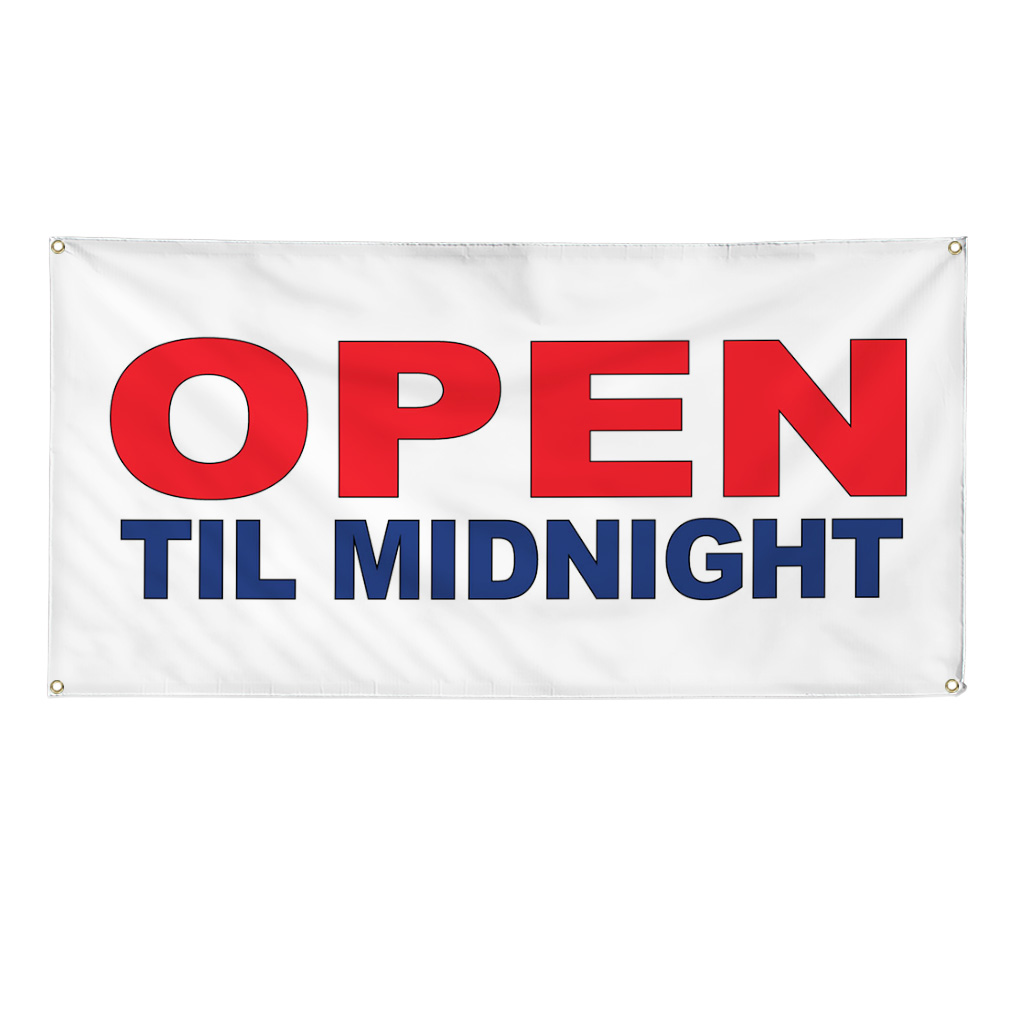 Vinyl Banner Multiple Sizes Open till Midnight Red Blue Business ...