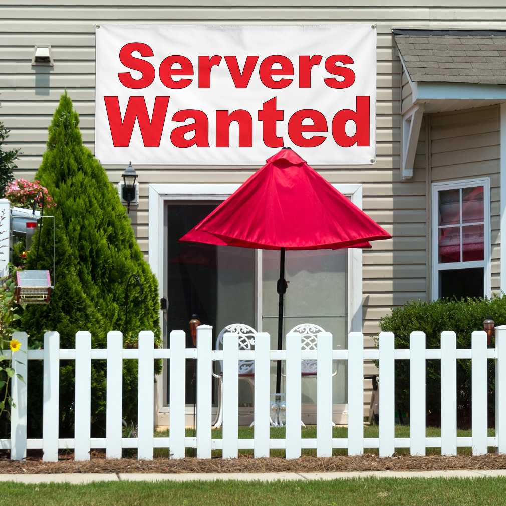 Vinyl Banner Multiple Sizes Servers Wanted Red Business Help Wanted ...