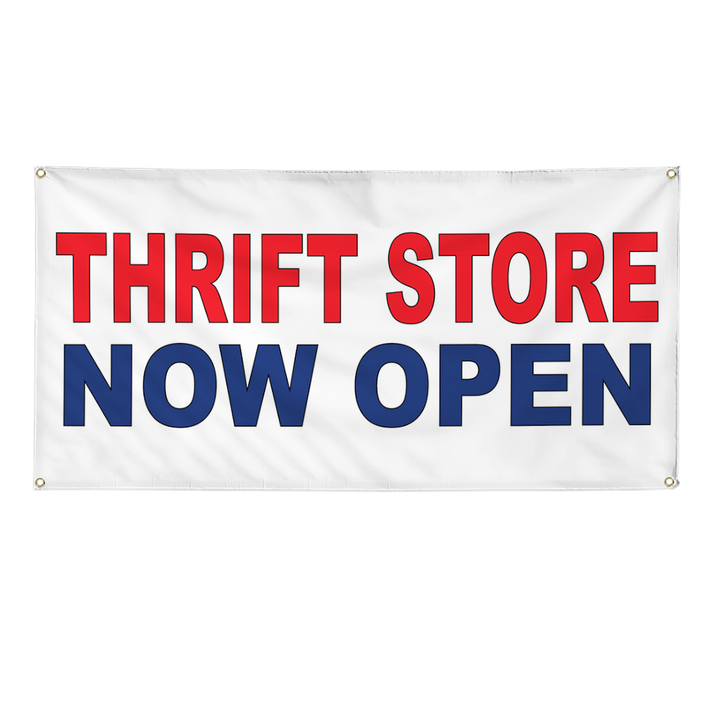 Vinyl Banner Multiple Sizes Thrift Store Now Open Red Blue Business ...