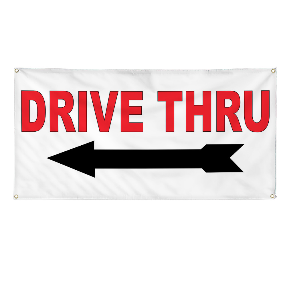Vinyl Banner Multiple Sizes Drive thru Red Arrow Left Business Outdoor ...