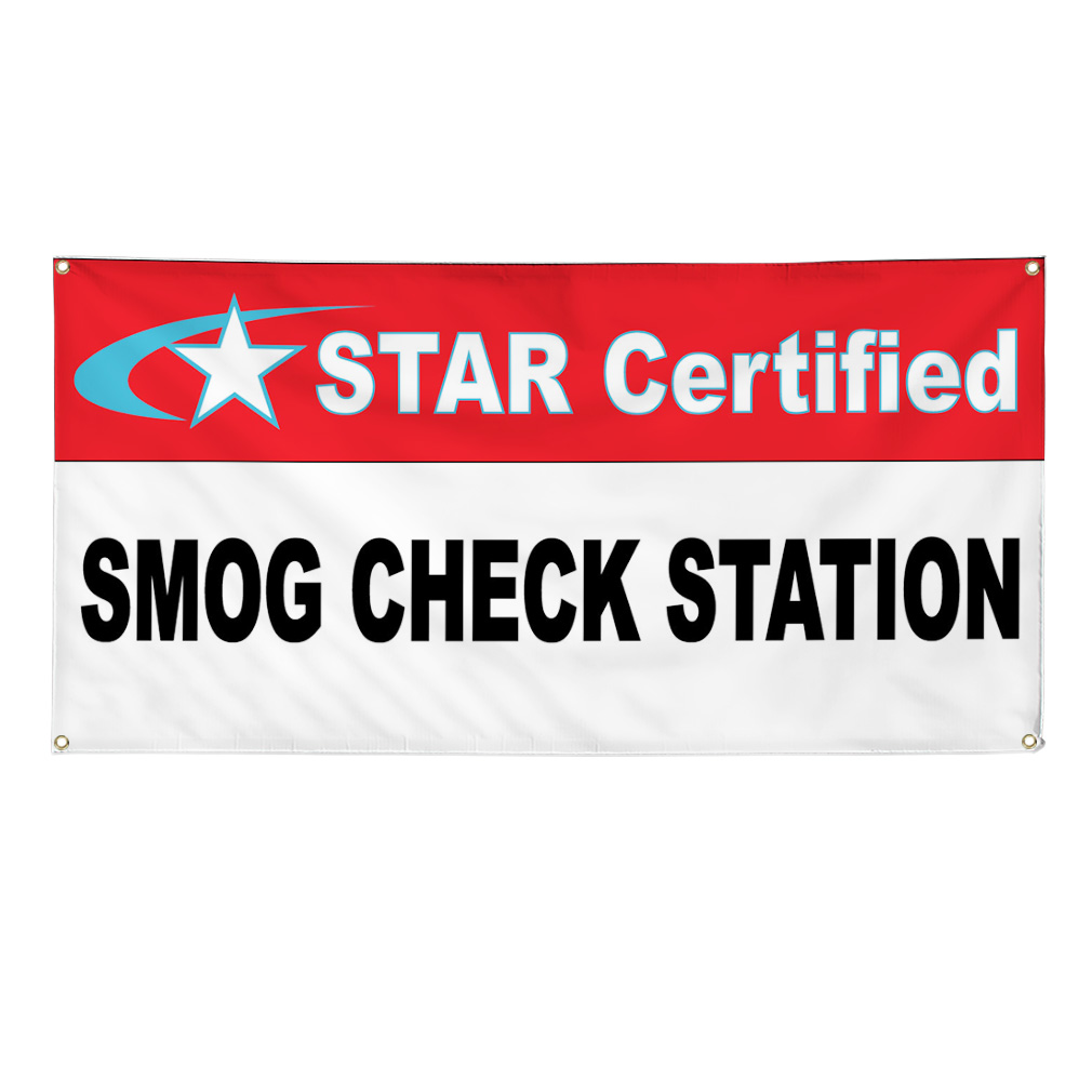 Vinyl Banner Multiple Sizes Star Certified Smog Check Station Red Black ...