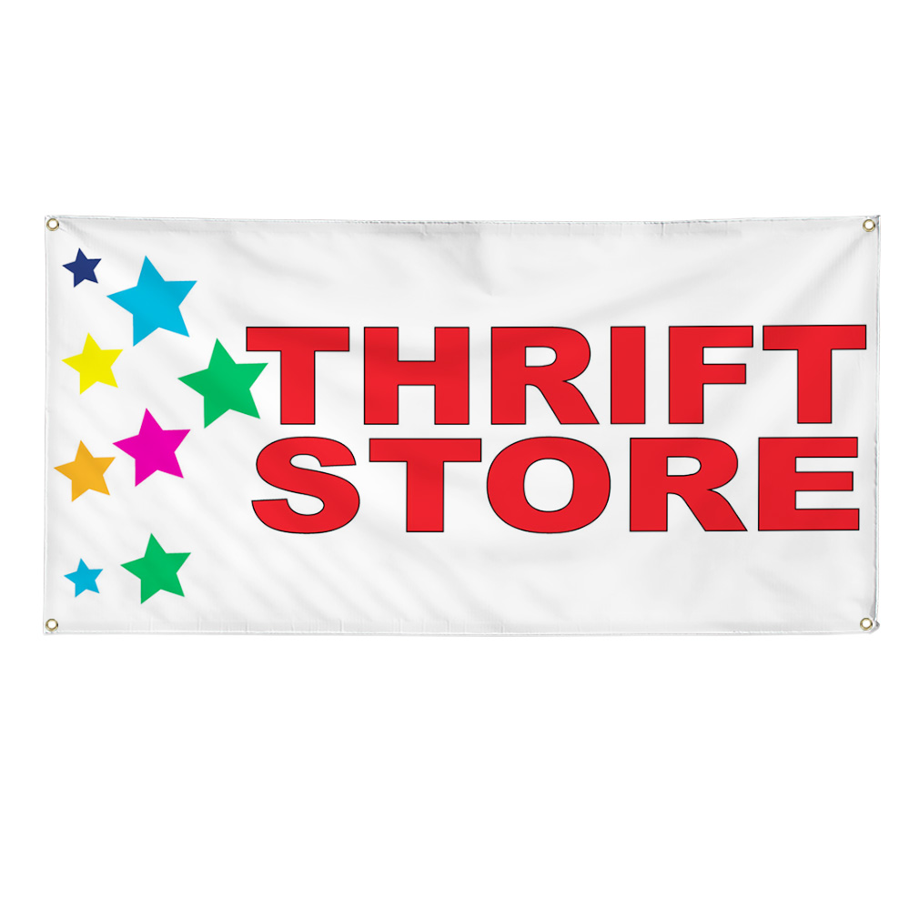 Vinyl Banner Multiple Sizes Thrift Store Red Stars Business Outdoor | eBay