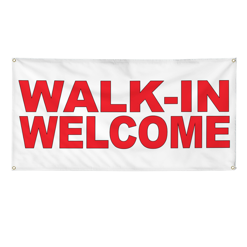 Vinyl Banner Multiple Sizes Walk-In Welcome Red Business Welcome ...