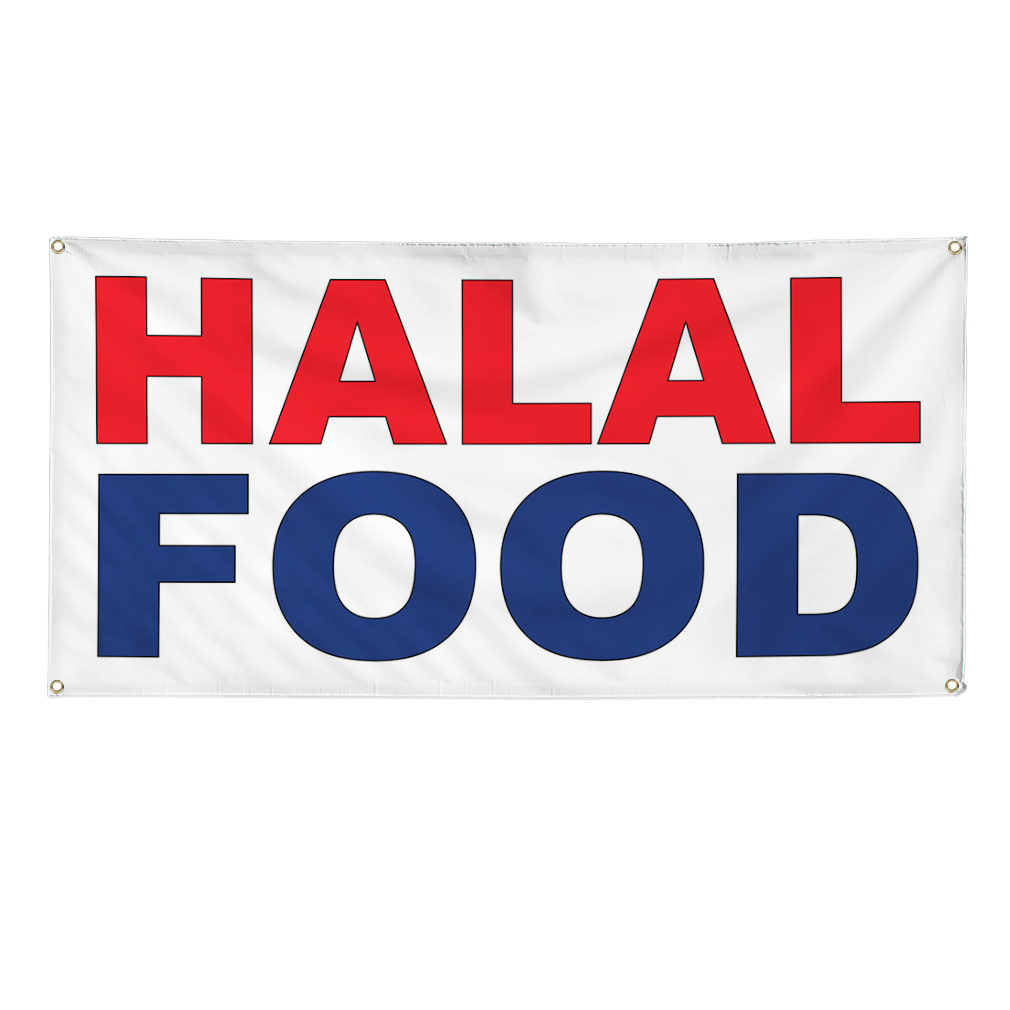 Vinyl Banner Multiple Sizes Halal Food Red Blue Food Bar Restaurant ...