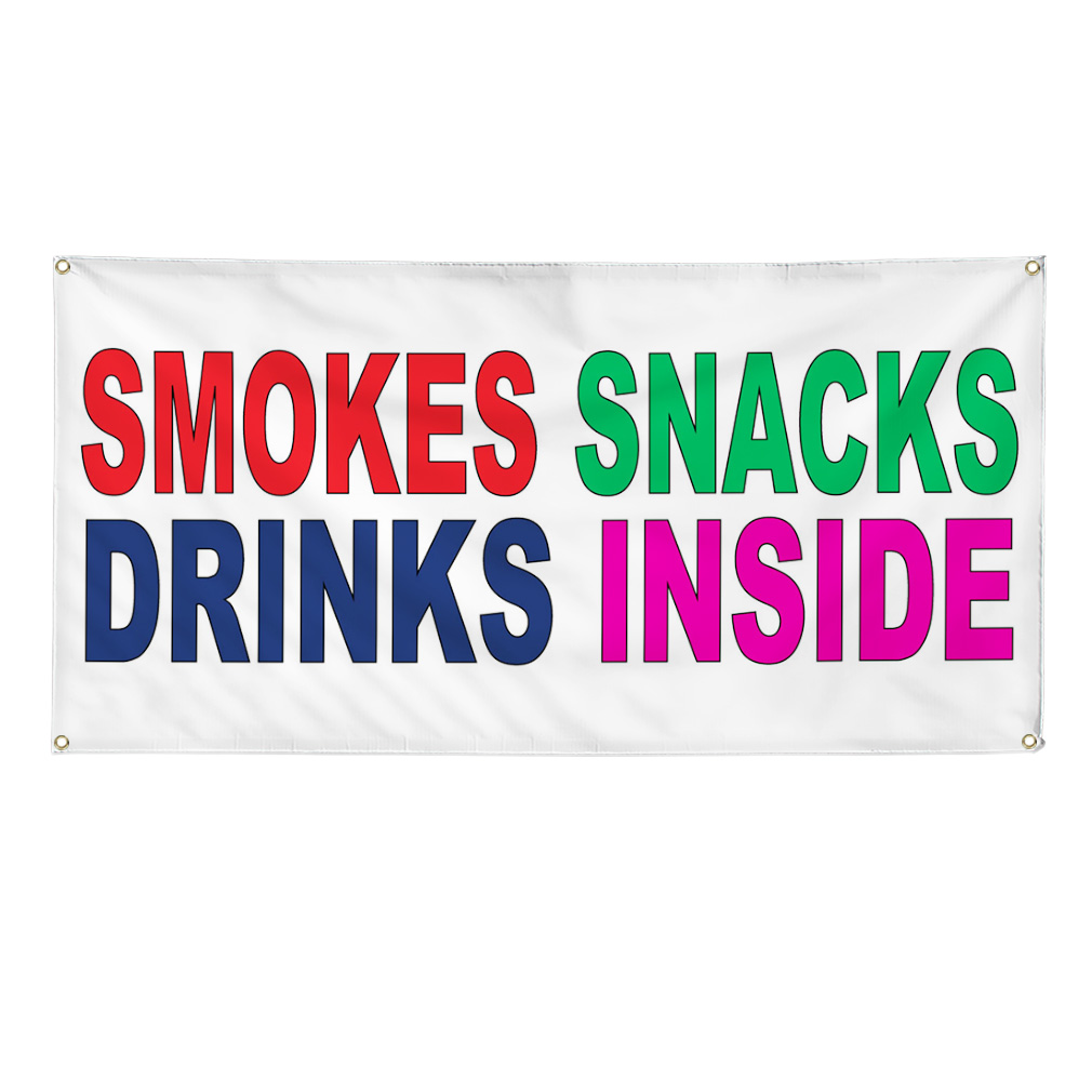 Vinyl Banner Multiple Sizes Smokes Snacks Drinks Inside Red Food ...